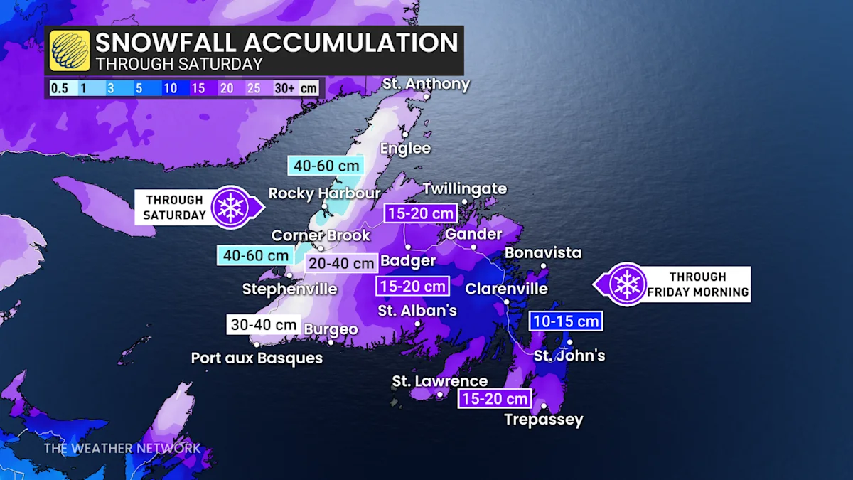 Heavy snow pushes into Newfoundland, looking ahead to a weekend storm ...