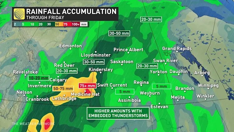 Sprawling storm plasters Prairies with rain, funnel cloud risk - The ...