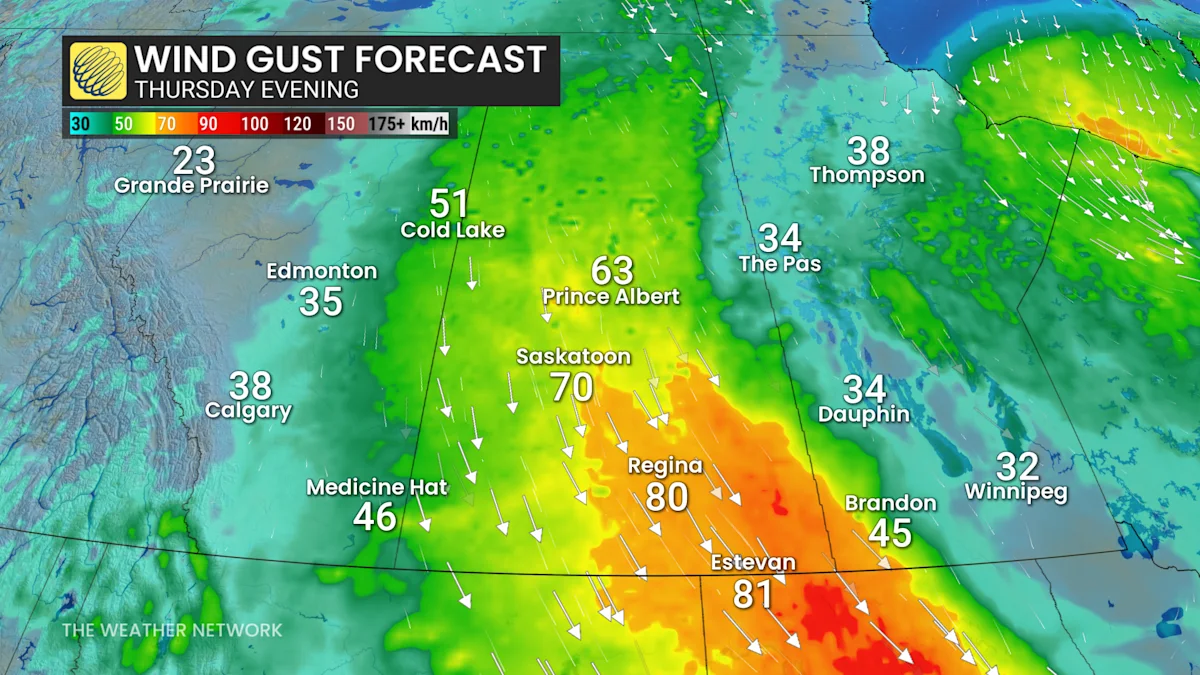 Powerful winds whip into Saskatchewan, risk of 90 km/h gusts - The ...