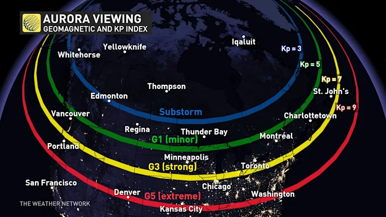 Extreme geomagnetic storm may spark widespread auroras over Canada on ...