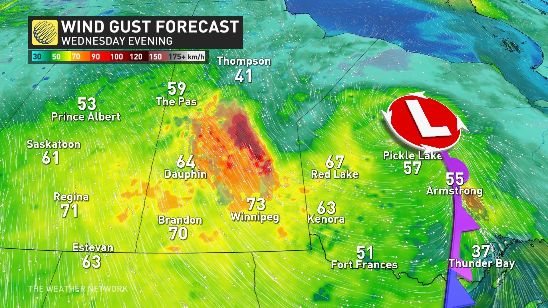 Squall line threatens to unleash 100 km/h winds for eastern Prairies ...