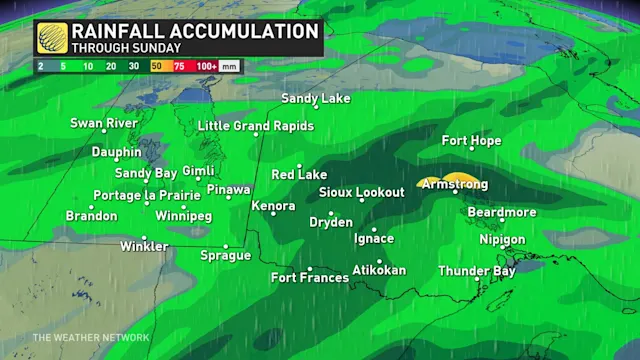 Clash of the seasons with a thunderstorm risk popping up over Manitoba ...