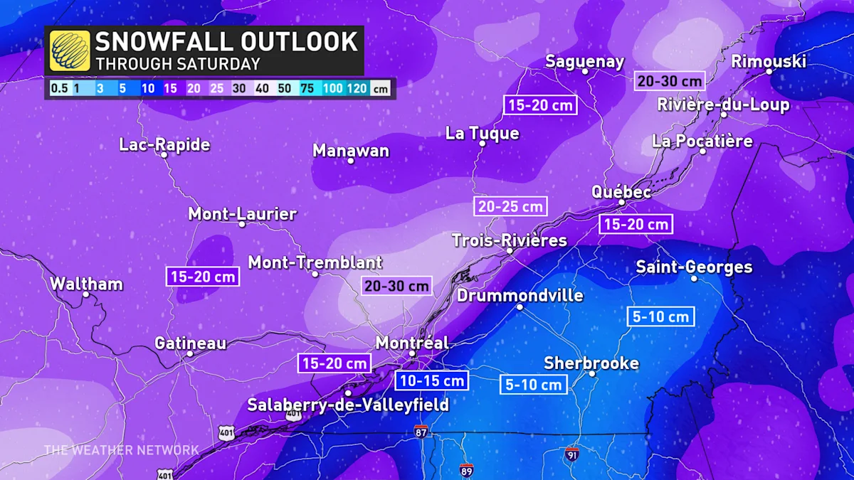 Next storm takes aim at Quebec with 10-20+ cm of snow possible into ...