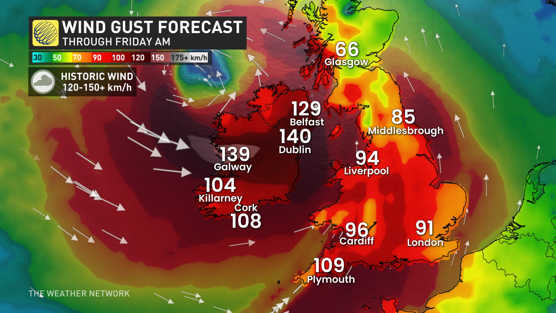 Rare red weather alert for Ireland as Storm Éowyn threatens 150+ km/h ...