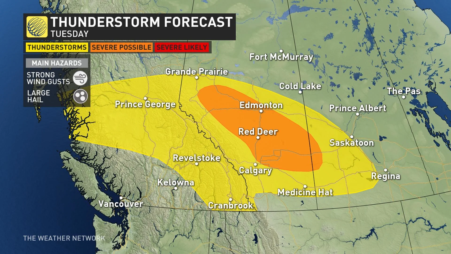 Severe storms to bring large hail and strong winds to parts of Alberta - The Weather Network