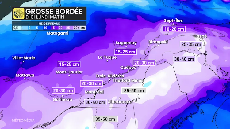 Jusqu’à 50 cm de neige : voici les moments critiques de la tempête de dimanche - MétéoMédia