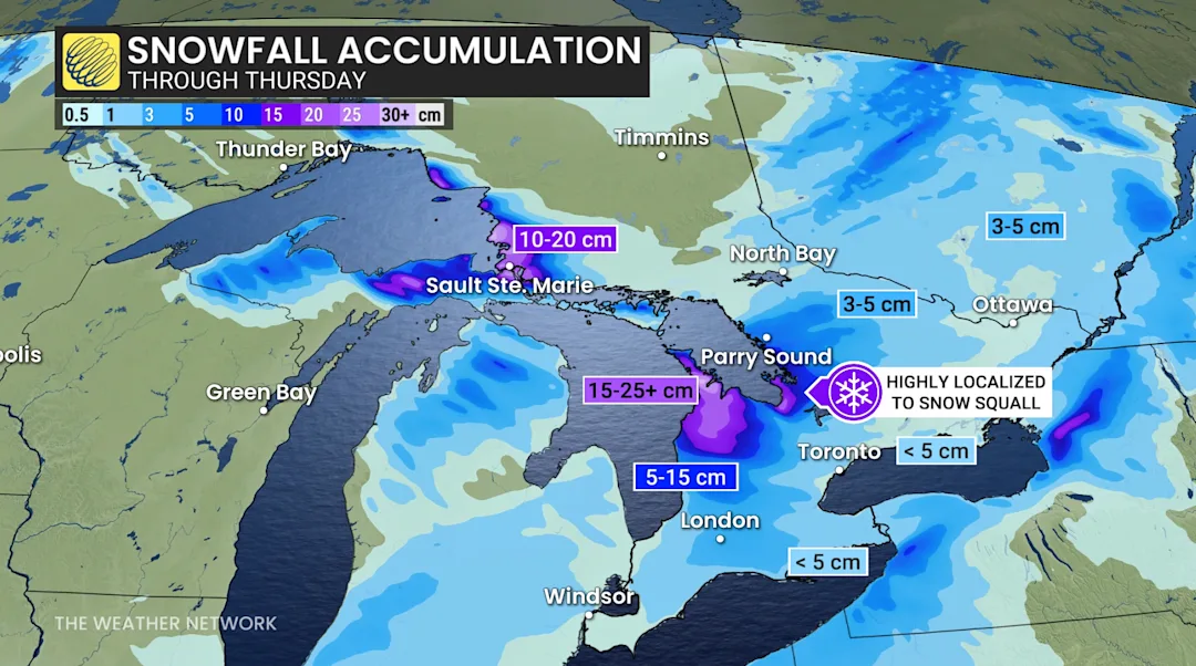 Lake-effect snow squalls kick-started by cold air mass, will heavily ...