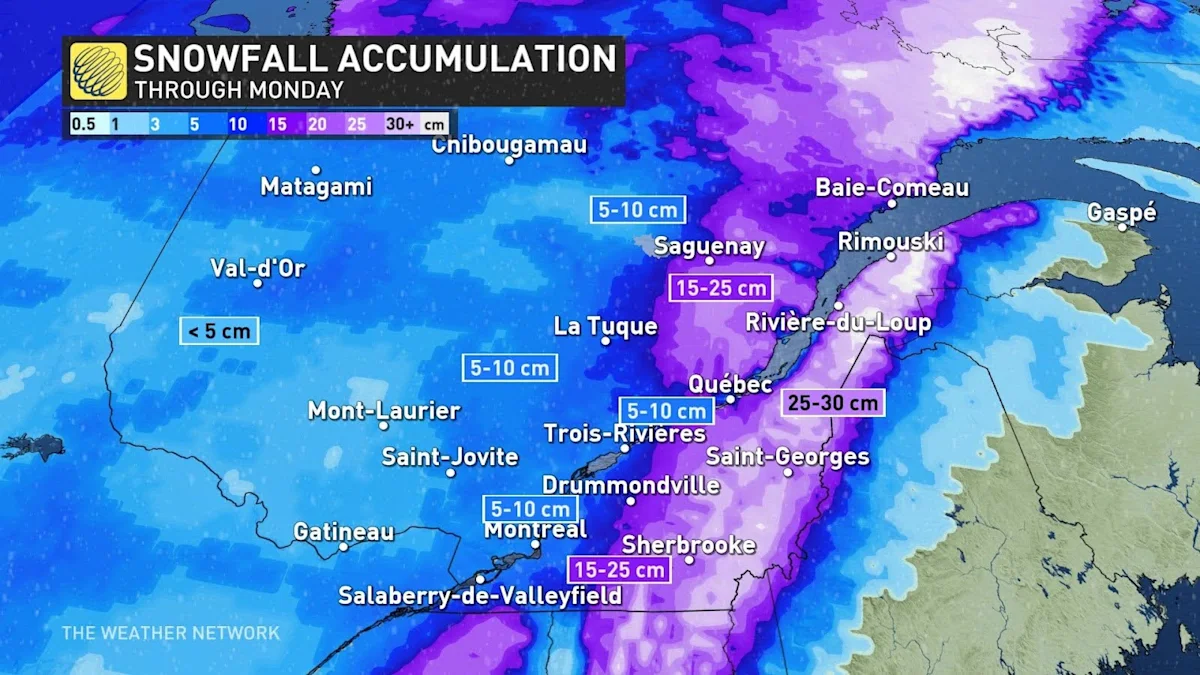 Heavy, disruptive snows spreading into Quebec for Monday - The Weather ...