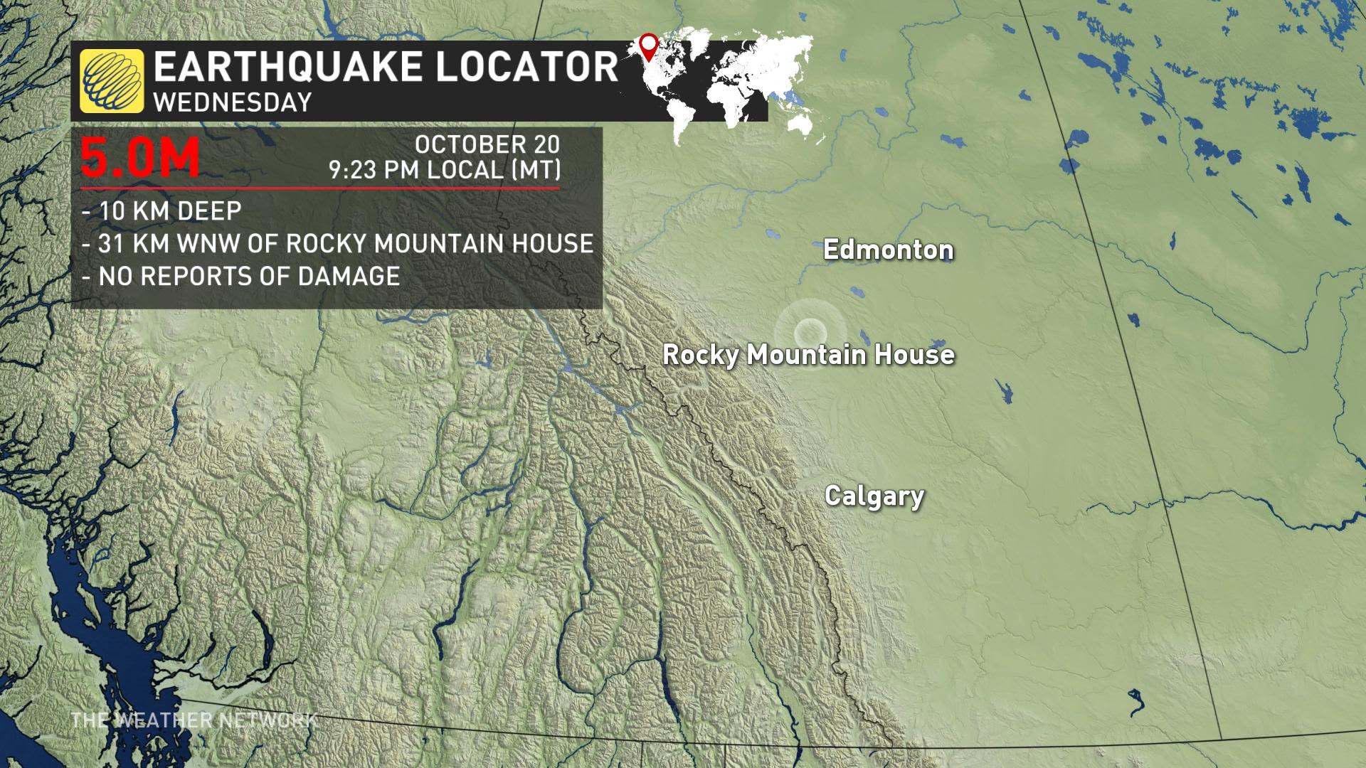 5.0 magnitude earthquake strikes near Rocky Mountain House, Alberta ...