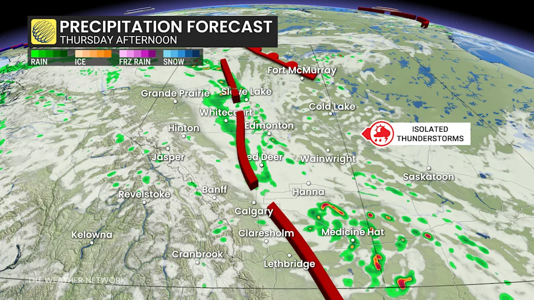 Pattern sees threat of thunderstorms shift back into Alberta Thursday ...