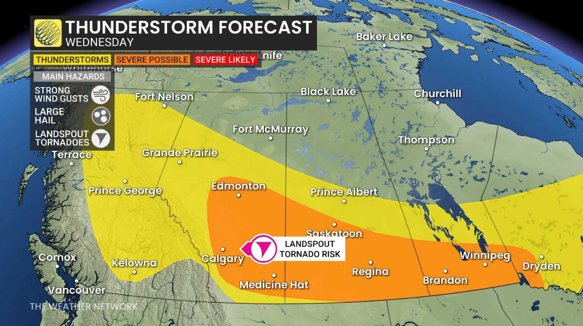 Large hail, landspout tornadoes possible with today's storms on the Prairies - The Weather Network