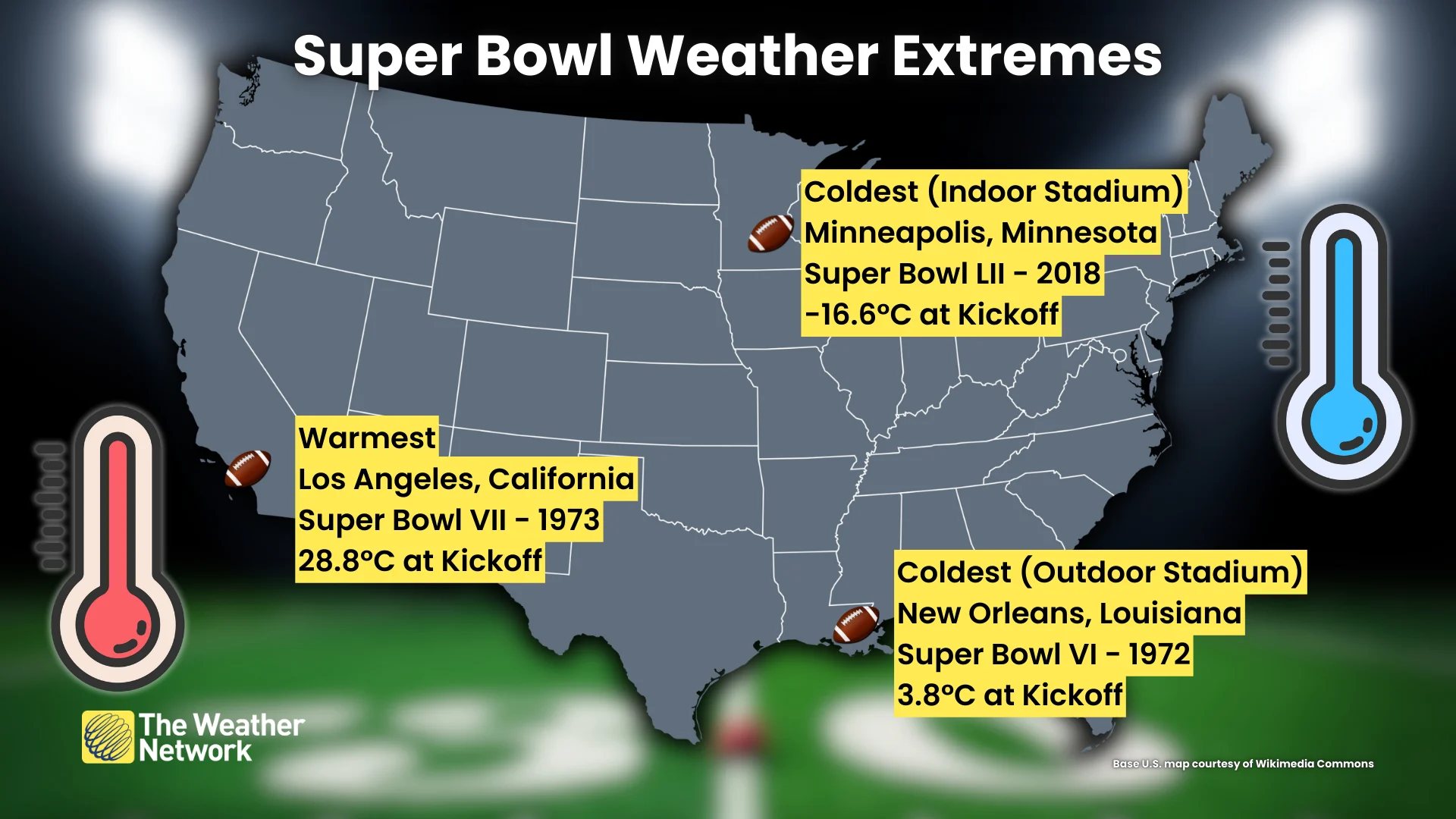 Frigid -16C or muggy 28C? Super Bowl weather through history - The ...