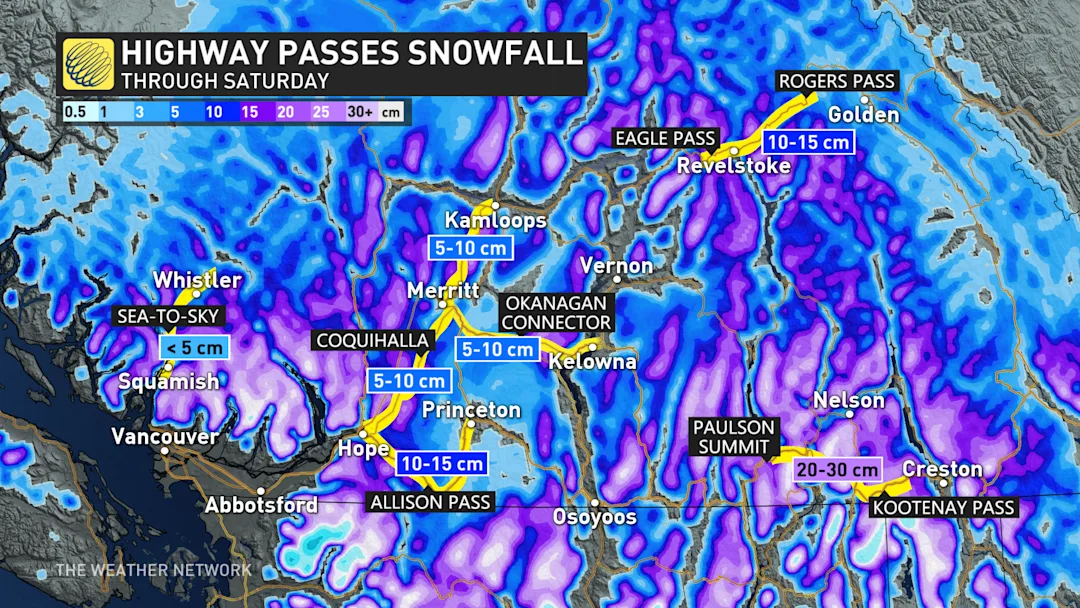 First major alpine snow with 20-30 cm targeting B.C., strong coastal ...