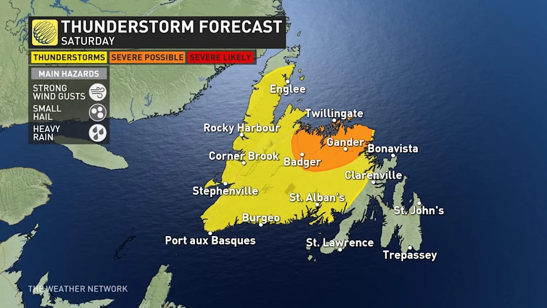 Heavy rainfall, severe storms on deck for Newfoundland on Saturday ...