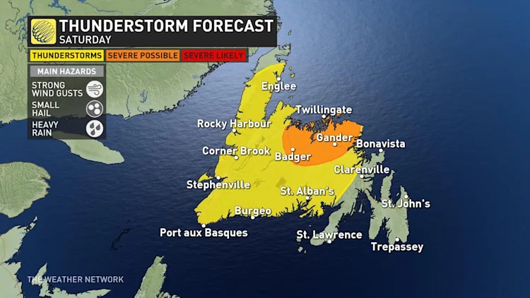 Heavy rainfall, severe storms on deck for Newfoundland on Saturday ...
