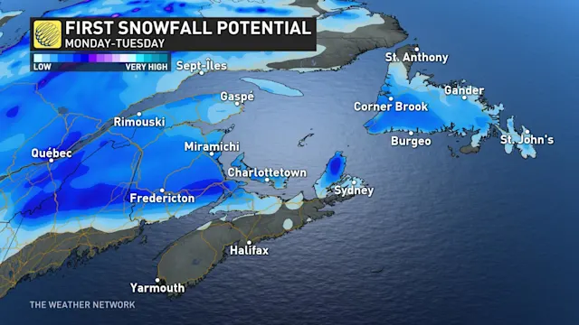 First snows pushing into Atlantic Canada after July-like warmth - The ...