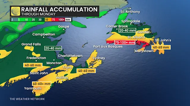 Flood risk rises in Atlantic Canada as soggy system threatens 100+ mm ...