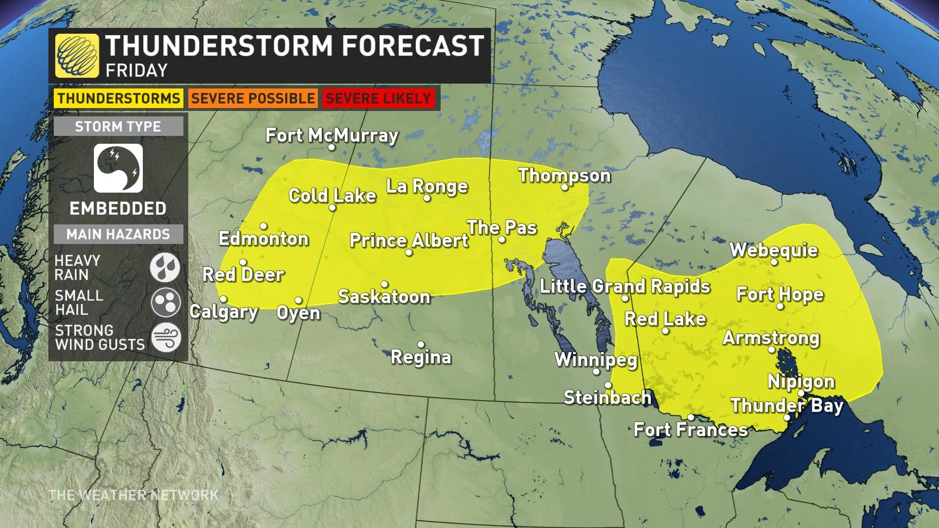 Clash of the seasons with a thunderstorm risk popping up over Manitoba ...