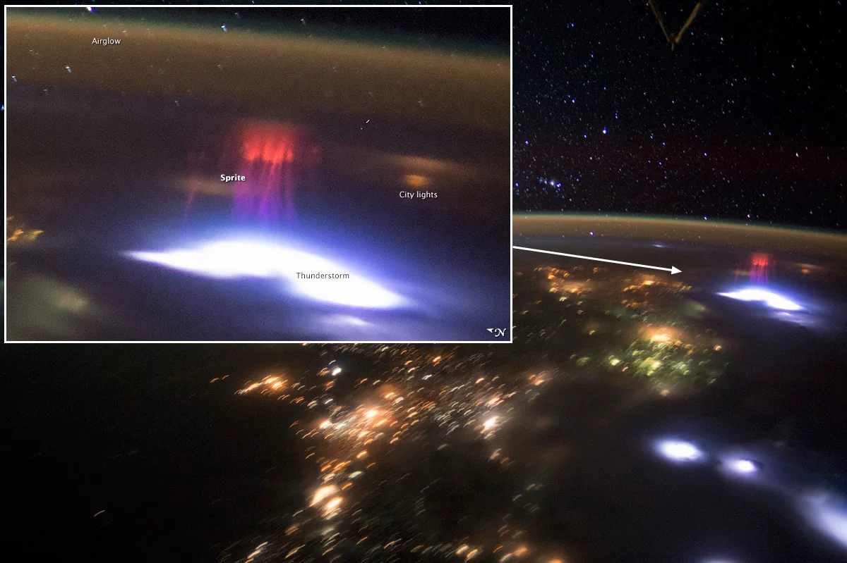 Astronaut captures amazing red sprite phenomenon from space - The ...