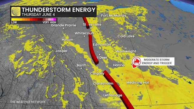 Pattern sees threat of thunderstorms shift back into Alberta Thursday ...