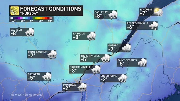 Quick burst of snow in Quebec threatens Thursday travel - The Weather ...