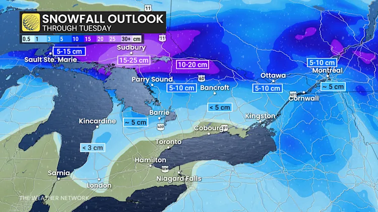 Snowfall warnings for 15-25 cm of snow in parts of Ontario this week - The Weather Network