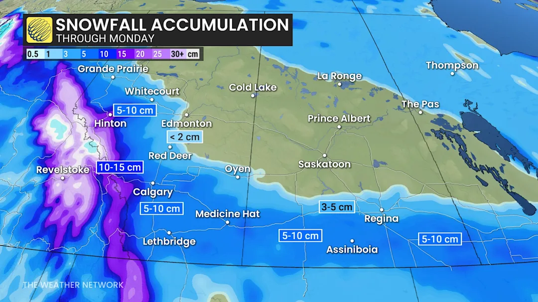 Impactful snow forecast in parts of Alberta, Sask. Monday - The Weather ...