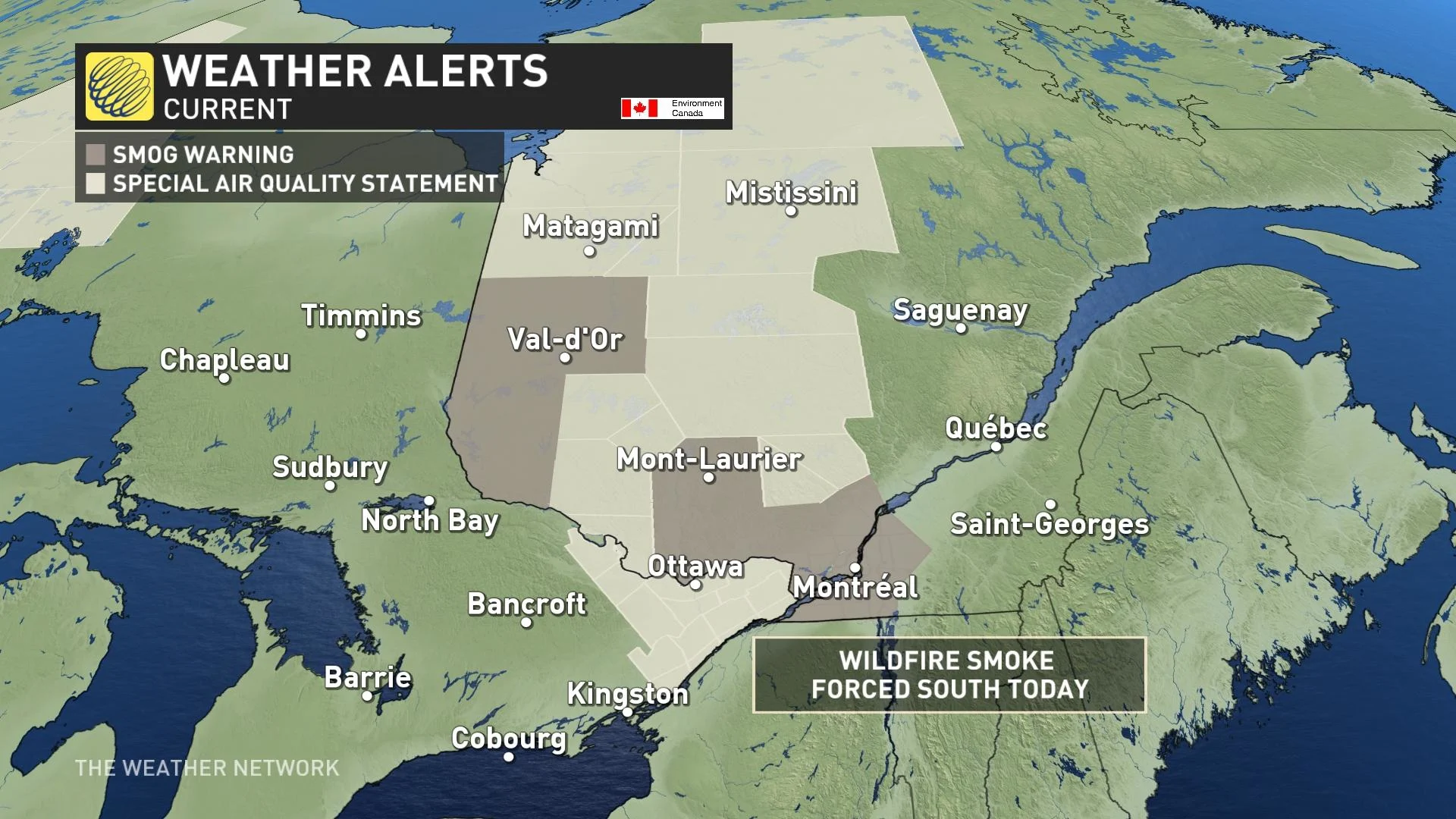 Wildfire smoke covering Montreal prompts smog warning from Environment ...