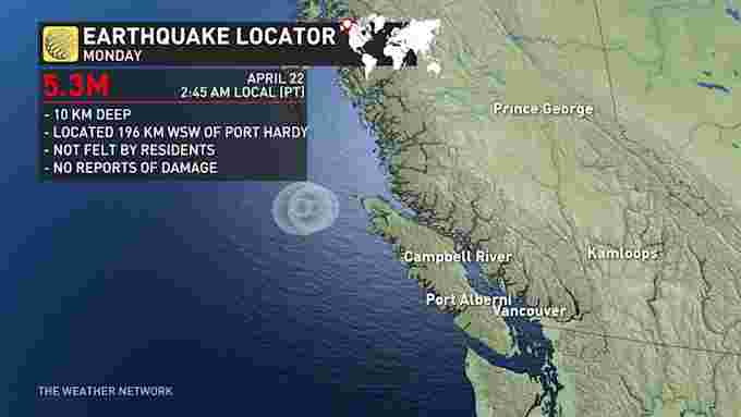 The Weather Network - Two earthquakes strike west of Vancouver Island, B.C.