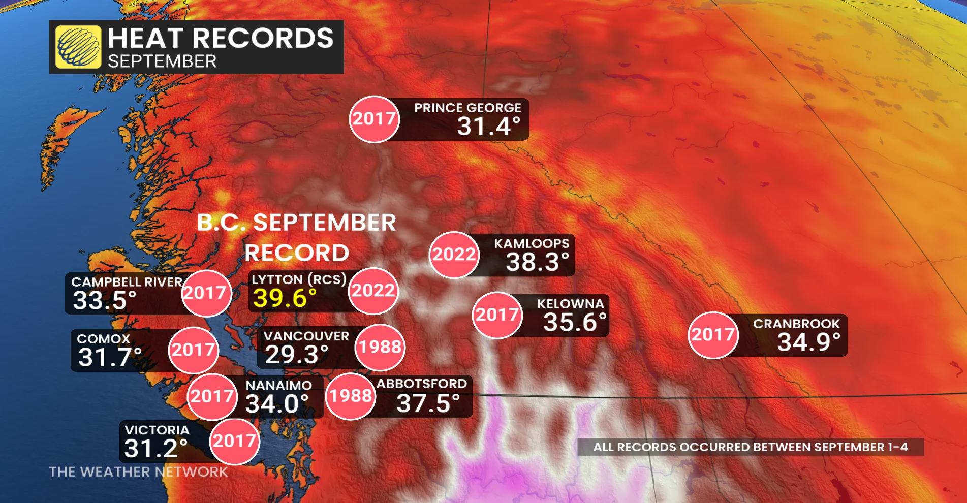 Heat wave sparks wildfire fears in B.C., puts national September record ...