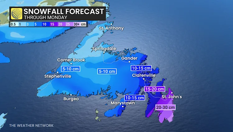 Impactful weekend snowfall, high winds aim for Newfoundland - The ...