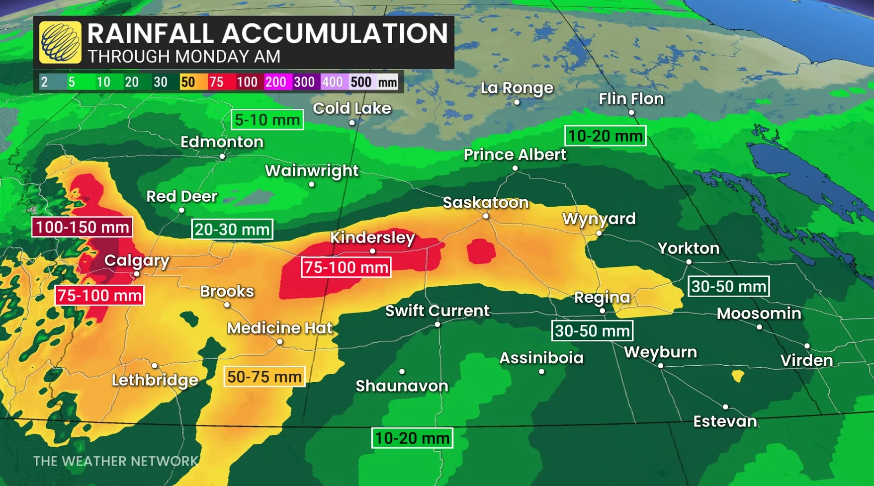 100+ mm: Significant weekend rains will wash into Alberta, Saskatchewan - The Weather Network
