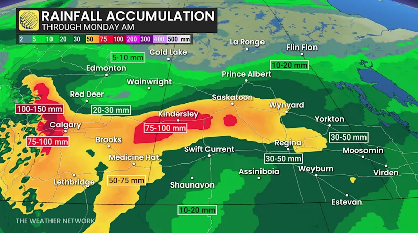 100+ mm: Significant weekend rains will wash into Alberta, Saskatchewan ...