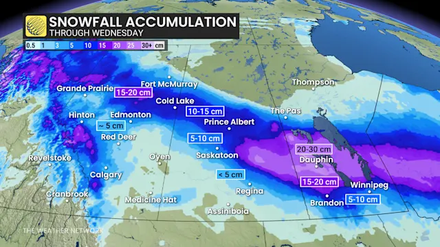 10-20+ cm: Potent snowstorm set to stretch across the Prairies - The ...