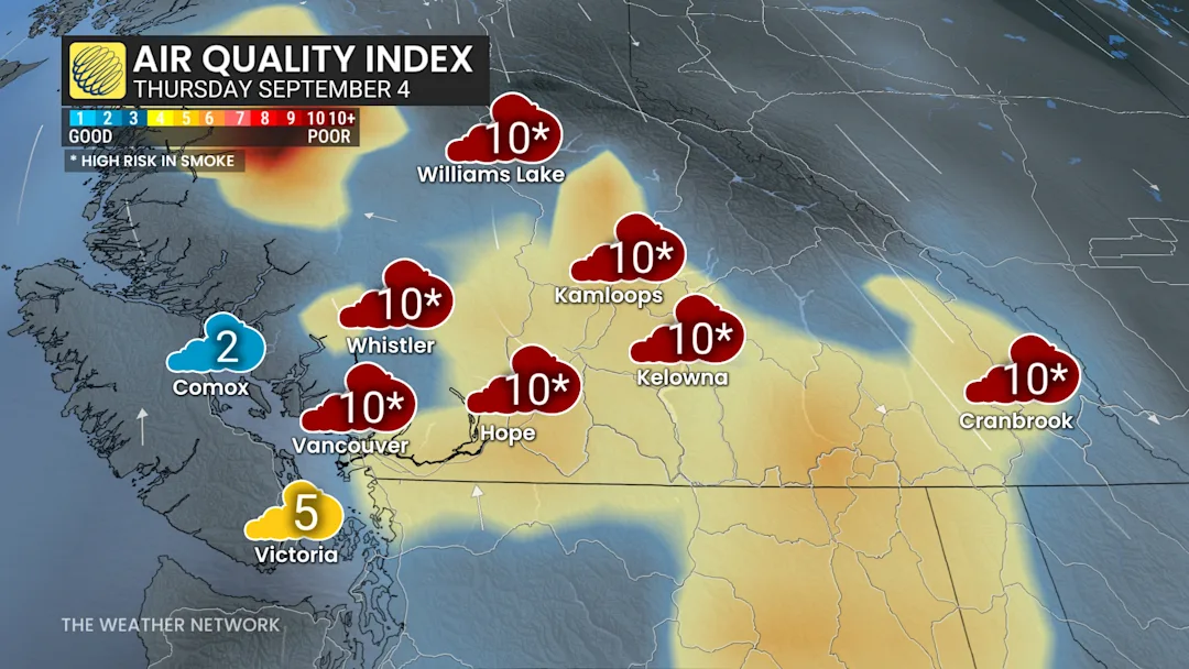 Heat in B.C. peaks, but wildfire danger and smoke rises with poor air ...