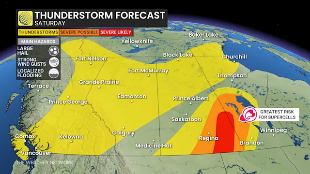 Severe storm, supercell risk spikes on the Prairies on Saturday - The ...