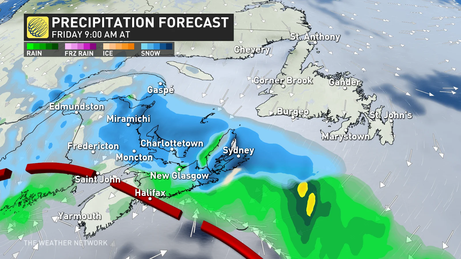 Threat for outages as messy, wintry storm persists over the Maritimes - The Weather Network