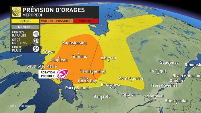 Risque d'orages violents dans certains secteurs du Québec - MétéoMédia