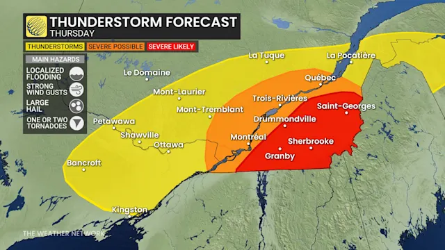 Large hail and tornado risk: Severe storms target Quebec, flood threat ...