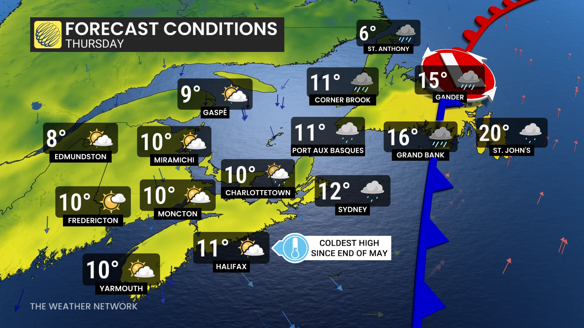 Windy, wet conditions hit Atlantic Canada, ending the summer-like ...