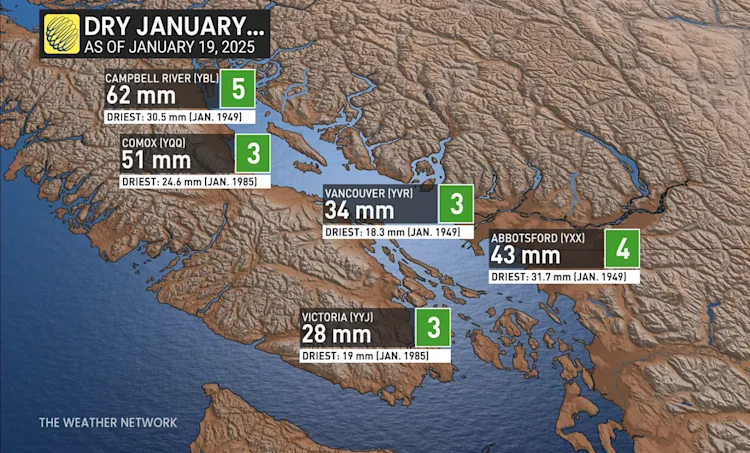 These B.C. cities are in line for one of their driest-ever Januarys ...