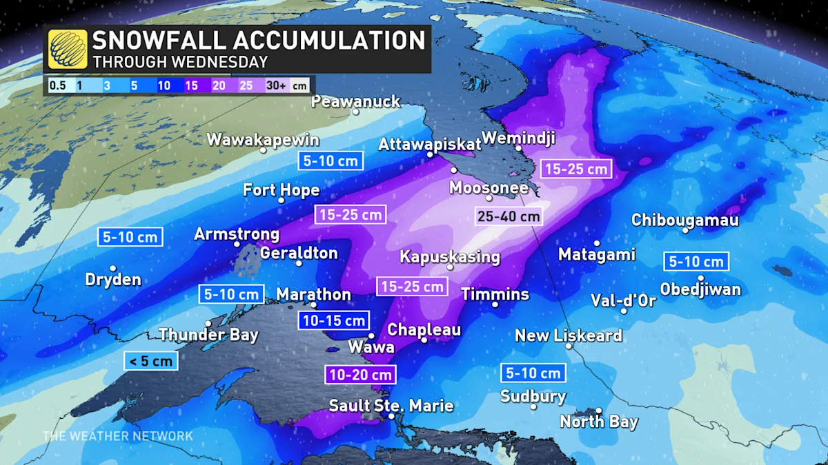 Northern Ontario dives into winter freeze, up to 40 cm snow over major ...