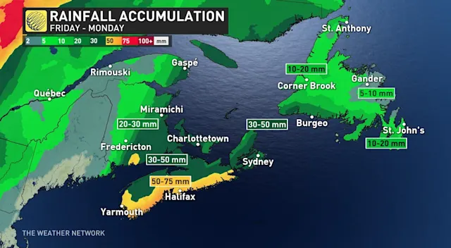 Rainfall warnings persist as moisture-laden, windy storm hits Atlantic ...